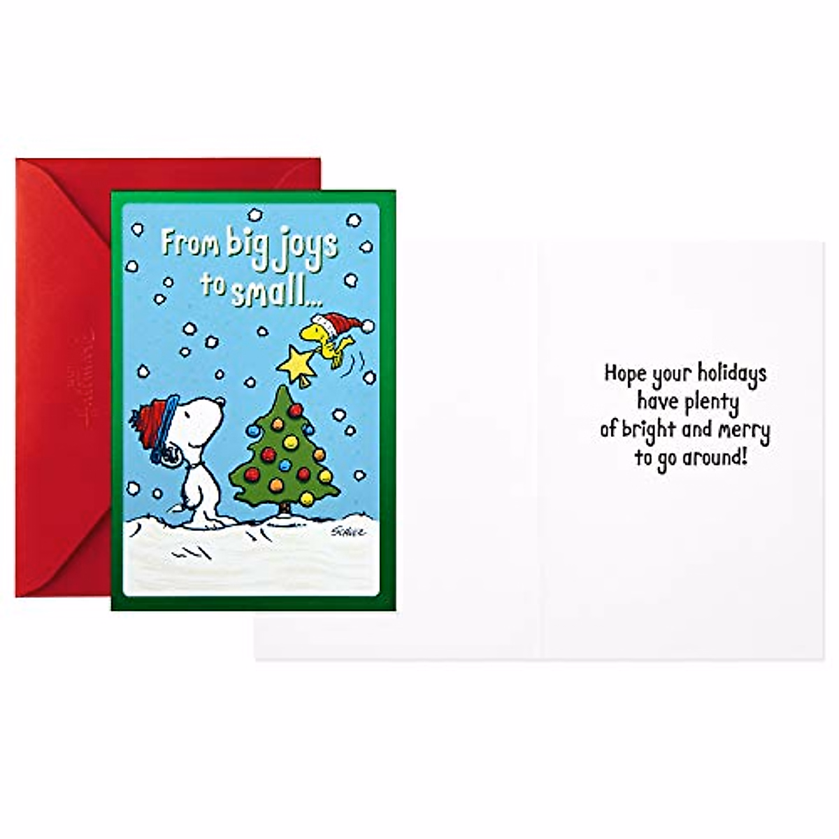 Hallmark Peanuts Christmas Cards Assortment, Snoopy and Woodstock (6 Cards with Envelopes, 2 Designs)