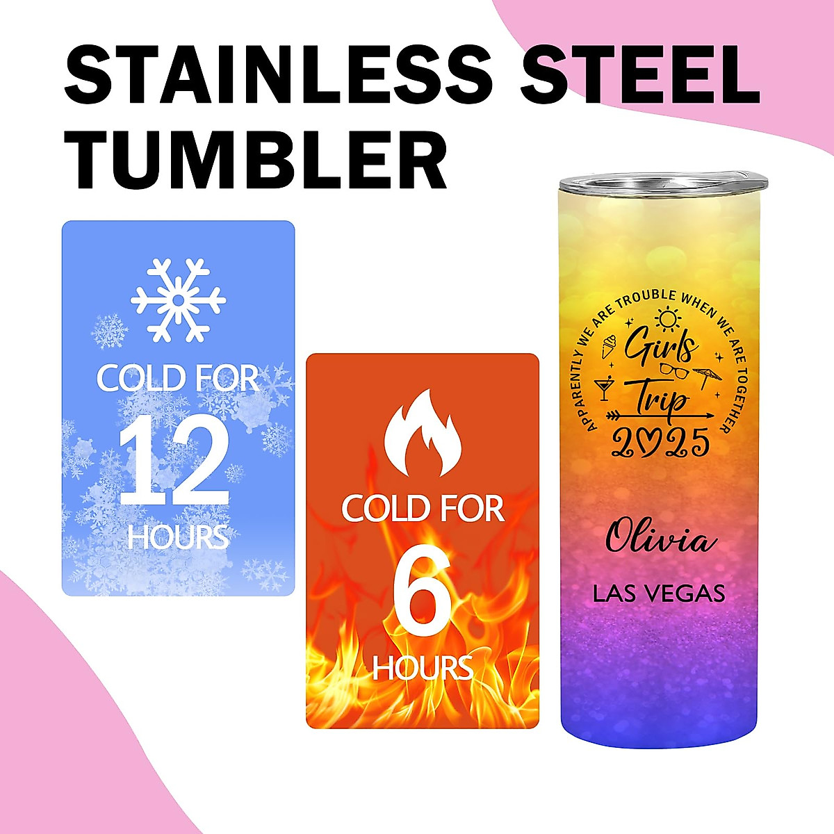 Personalized Girls Trip Tumblers with Name, Beach Cruise Insulated Cup with Lid and Straw, Girls Weekend Gift for Women, 2025 Girl Trip Gifts, Family Vacation Tumbler, Bachelorette Party Cups