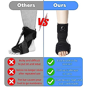 Plantar Fasciitis Relief Night Splint - Upgrade Achilles Tendonitis Brace with Rotating Knob Iron Wire Elastic Dorsal Night Splint, for Women & Men Plantar Fasciitis Relief Foot Drop Heel Arch Pain.