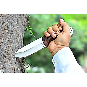 ALZAFASH Handmade Horizontal Carry Knife with Honing Steel , Hunting Knife with Sharpening Steel