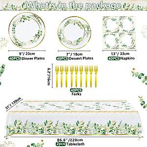 Hegbolke Sage Green Baby Shower Decorations Serve 40-162Pcs Plates Napkins Tablecloth Forks Set for Sage Green Plates and Napkins Party Supplies Eucalyptus Baby Shower Decorations