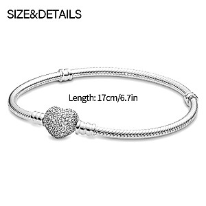 KUNSIR Snake Chain Charm Bracelets for Charm 925 sterling silver Jewelry Bracelet Fits Any Charm Gift for Women