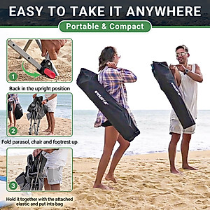 #WEJOY 2-in-1 Reclining Camping Chair with Removable Umbrella Lightweight Folding Camping Chair with Adjustable Backrest & Footrest Portable Patio Lounge Chair with Headrest, Cup Holder for Outdoor