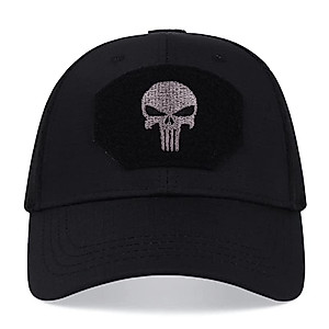 HANERREAL Skull Mesh Baseball Cap Men Tactical Operator Caps Fitted Outdoor Breath Hats (Black)