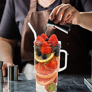 GAGAMOTEYA Clear Glass Tumbler with Straws and Lids,4 Pack 24oz Drinking Mason Jar Cups with Handle,Bamboo Lids and Stainless Steel Glass Straw,Silicone Cup Cover,for Iced Coffee,Smoothies,Beer,Juice