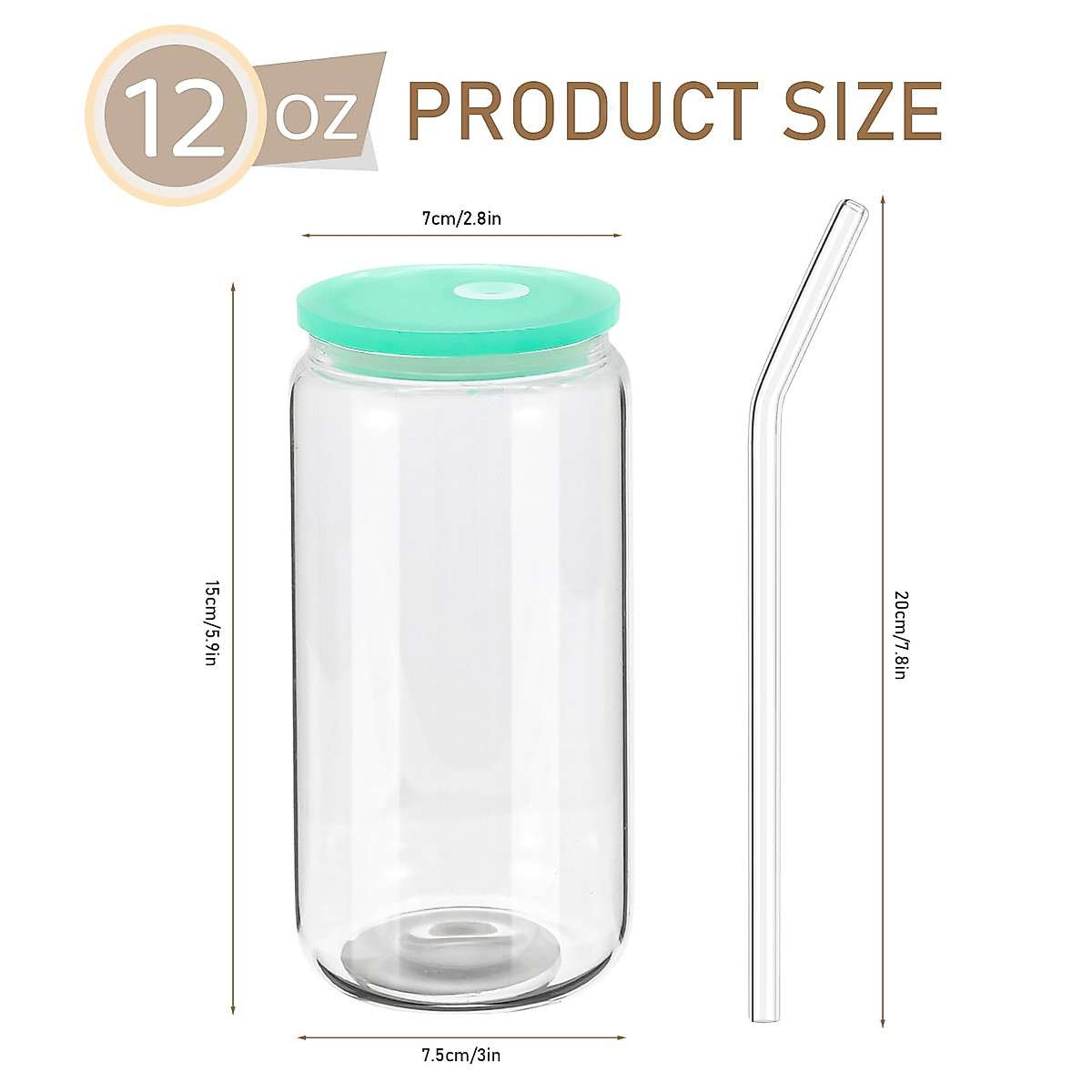 20 Pack Drinking Glass Cups with Acrylic Lids and Glass Straw Beer Can Shaped Drinking Glasses Cups, Glass Tumbler Reusable Cute Cups for Whiskey, Iced Coffee, Tea, Soda, Cocktail, Gift, Clear 16oz