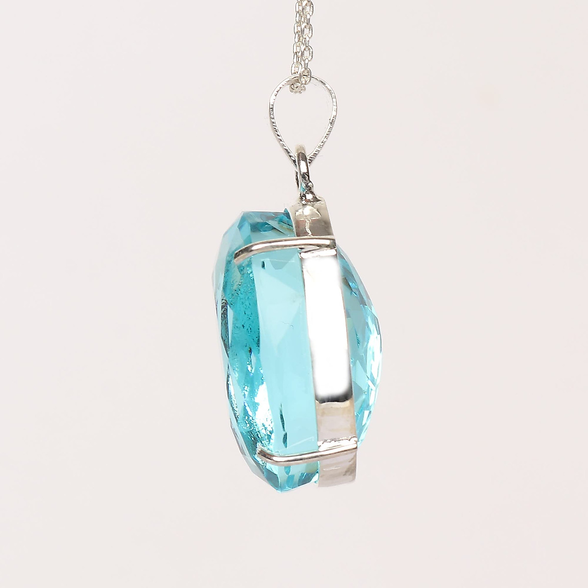 GEMHUB 44.00 Carat Stunning Swiss Blue Topaz Oval Cut Gemstone Pendant Without Chain, Handmade 925 Sterling Silver