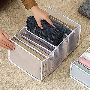 YUANSEN 7 Grids Washable Wardrobe Clothes Organizer, Jeans Compartment Storage Box Foldable Closet Drawer Organizer Mesh Separation for Bedroom, Pants T-Shirt Legging (4PCS Large)