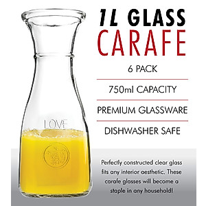 Kitchen Lux Carafe Pitcher Glass Set - Glass Water Pitcher & Water Carafe - Love Elegant Wine Decanter & Mimosa Bar Set - Easy Grip Neck & Wide Mouth for Pouring