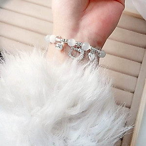Kawaii Kitty Bracelet Y2k Gyaru Cute Moonstone Cat Friendship Bracelets Elastic Beaded BFF Bracelets for Women (1PC)