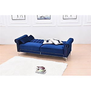 Legend Vansen 82.7" Convertible Modern Wood & Velvet Fabric Sofa Bed in Blue