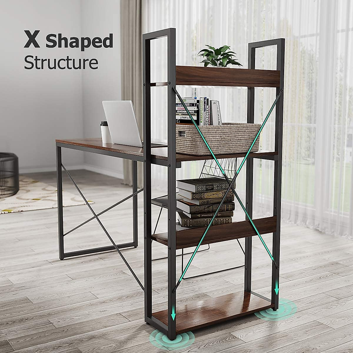 LIFEFAIR Home Office Desk with Shelves 47", Computer Desk Modern Writing Desk with Bookshelf for Home and Office Easy Assemble