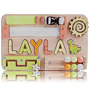 Name Puzzle Busy Board Custom Personalized Baby Gift Wooden Montessori Toys Learning Sensory Board Toddler Toys Fidget Zipper Buckle Plane Car Travel Boy Girl Latches Autistic Education Engaging Child