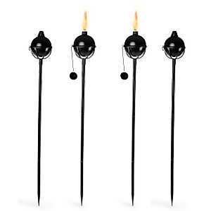 BIRDROCK HOME Outdoor Torches - Durable Construction, Modern Design, Weather Resistant, Citronella Oil Compatible, Ideal for Backyards, Patios, Pathways - Bora Bora Black, 4 Pack