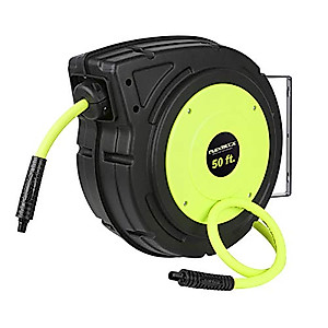 Flexzilla Retractable Enclosed Plastic Air Hose Reel, 3/8 in. x 50 ft., Heavy Duty, Lightweight, Hybrid, ZillaGreen - L8250FZ