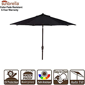Bayside21 Sunbrella 9Ft Market Umbrella Patio Outdoor Table Umbrella with Crank, Auto Tilt and 5 Years Non-Fading Vented Umbrella Top