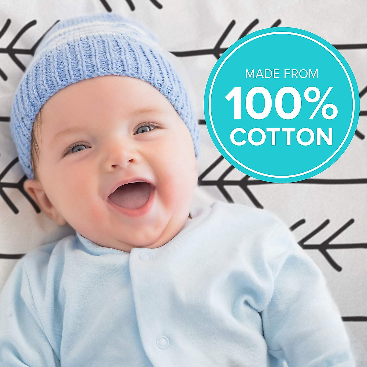 Kushies Baby Fitted Bassinet Sheets - 30 x 18 Bassinet Mattress Mini Crib Sheets - One Direction for Playpen & Bed Side Bassinets Mini Crib Sheet, One Direction Black & White (S335-619)