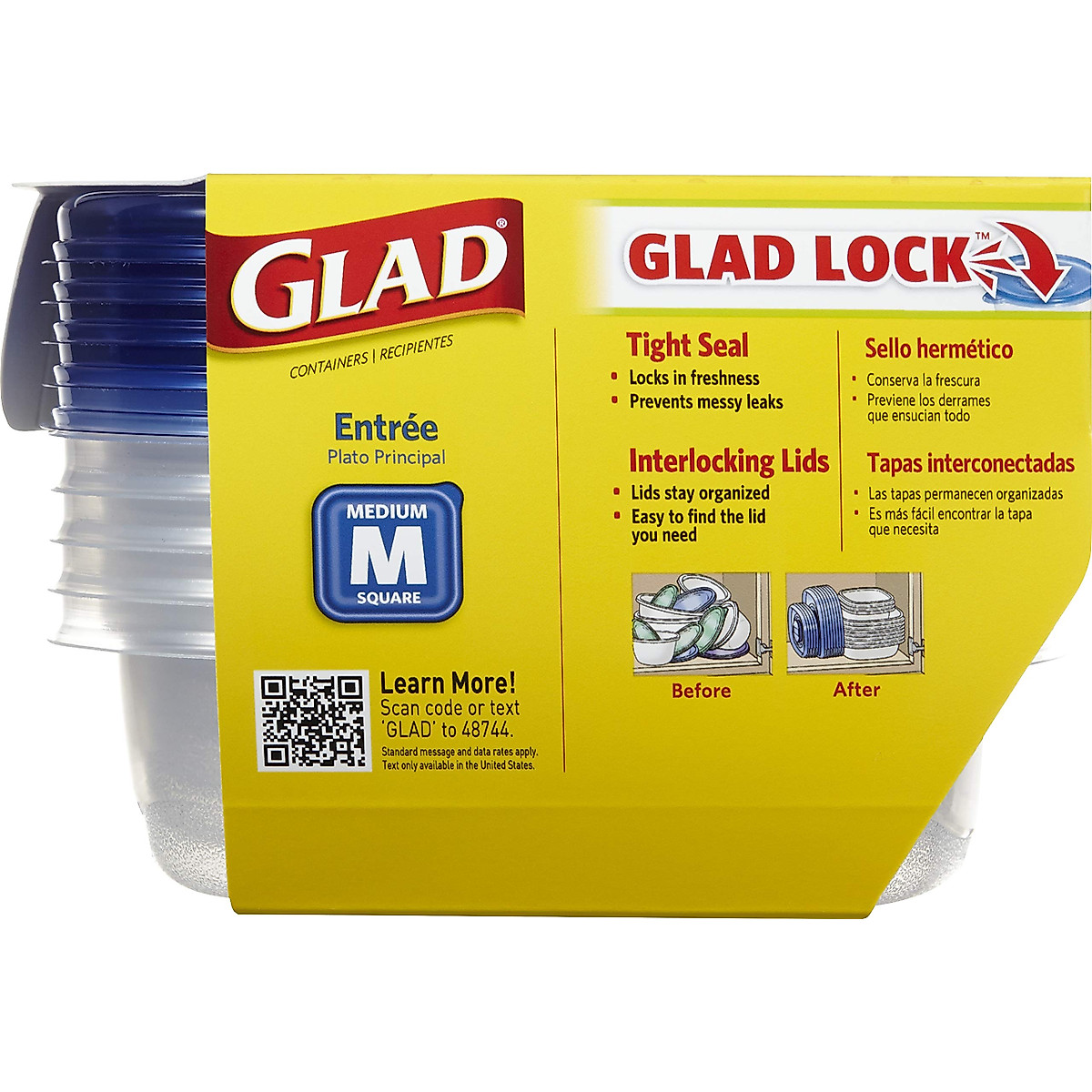 Glad Medium Square Food Storage Containers for Everyday Use | Medium Square Food Storage Containers Hold up to 25 Ounces of Food (25 Oz) |5 Count, Standard Food Containers