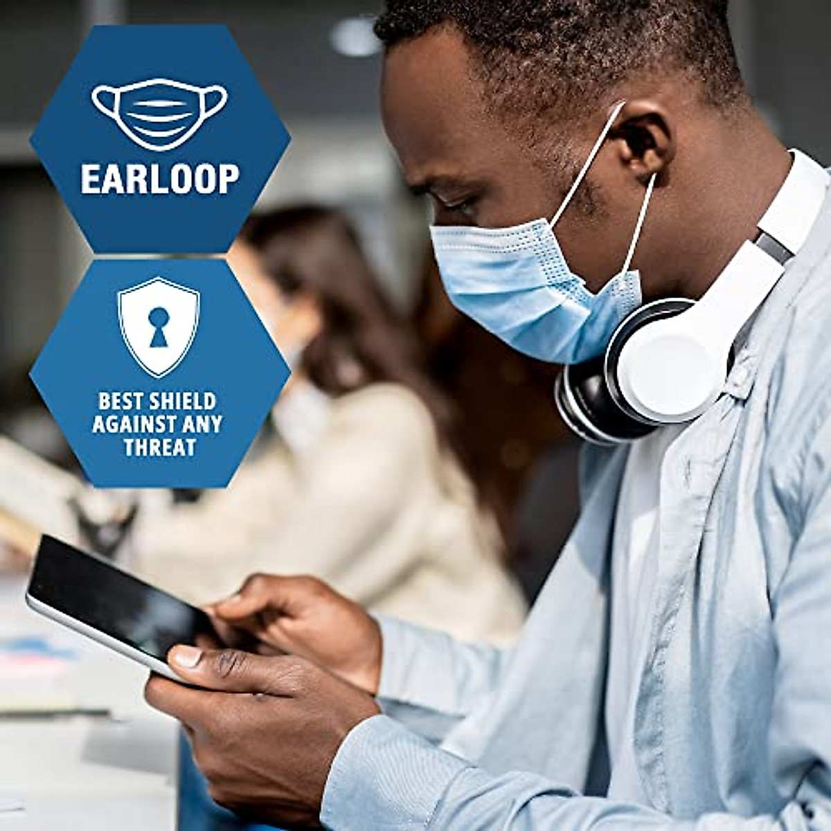 MED PRIDE 3-Ply Face Masks For Adults [Pack of 50] Disposable Breathable Face Mask With Earloops- Comfortable Non-Woven Highly Protective Medical-Grade Face Cover For Men & Women- Blue