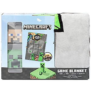 Minecraft Tic Tac Toe Game Blanket - 3 Piece Set Includes Plush Blanket, 10 Pieces, & Storage Bag (Official Minecraft Product)