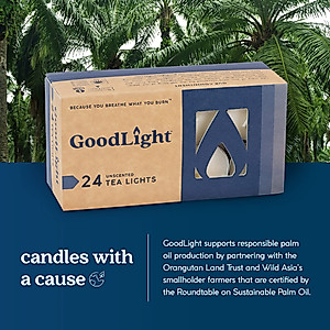 Paraffin-Free Tea Light Candles, Made from Vegan Palm Wax, Clean-Burning and All-Natural Tealight Candles, 4-Hour Burn Time (24 Unscented Tea Lights)