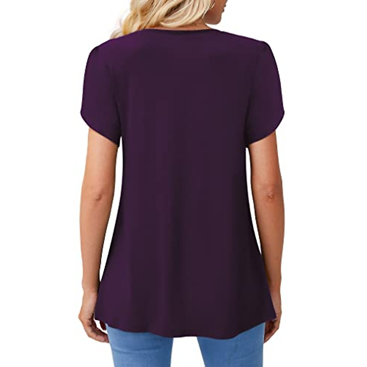DILIUXING Womens Tops Crew Neck Short Sleeve Shirts Summer Casual Solid Tunic Tshirt, Purple, XX-Large