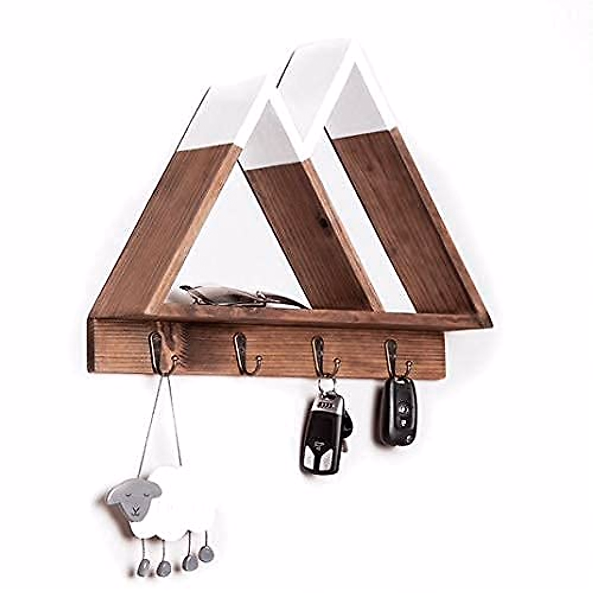 and & Delivered Mountain Shelf - Triangle Shelf for Mountain Adventure Nursery Wall Der, Floating Geometric Wooden Shelves with Ruic Wall Hooks for Cryals, Kids Bedroom, Livingroom & Entryway