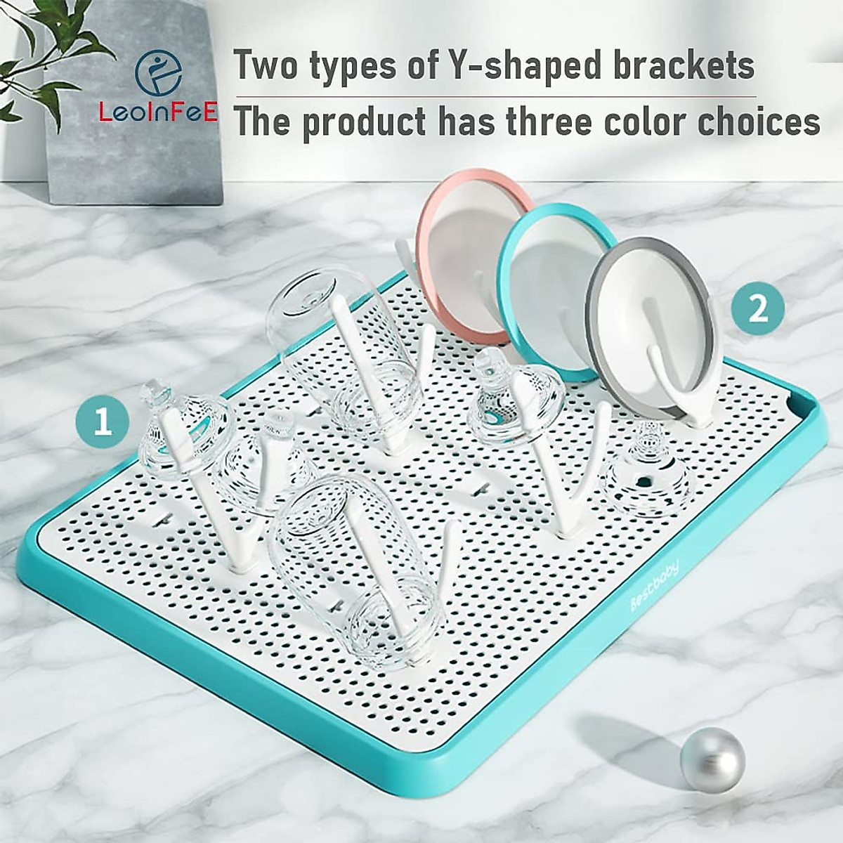 Baby Bottle Drying Rack with Base, High Capacity Bottle Dryer Rack for Baby Bottles, Cups and More Baby Essentials Keep Dry (Grey)