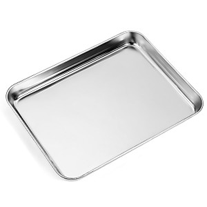 HOHUNGF, Stainless Steel Baking Sheets, Cookie Sheets,Toaster Oven Tray Pan & Rectangle Size 12.5x9.8x1 inch, Non Toxic & Healthy, Superior Mirror Finish & Dishwasher Safe, Silver, 12.5inch