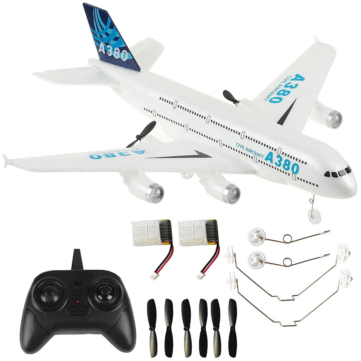 OTTCCTOY RC Plane Remote Control Airplane 2.4Ghz DIY 2 Channels Remote Control Airplane Built in 6-Axis Gyro, A380 RC Aircraft for Kids EPP Foam Glider for Beginner