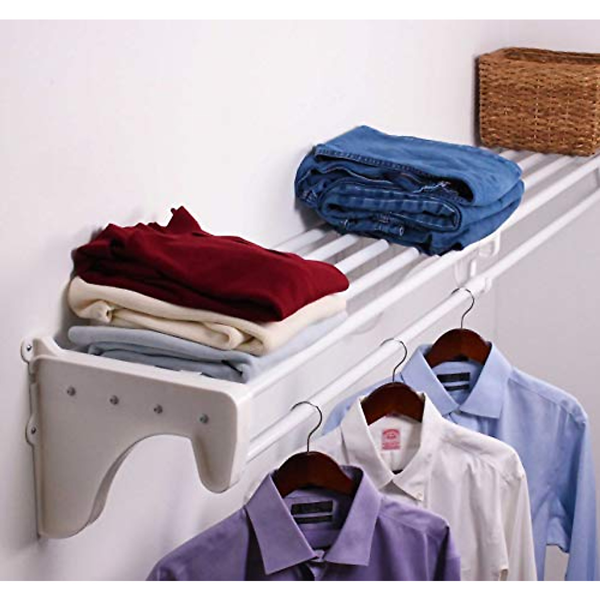 EZ Shelf DIY Expandable Closet Shelf & Rod - 65.3” - 120" White - Mounts to Back Wall (Floating)