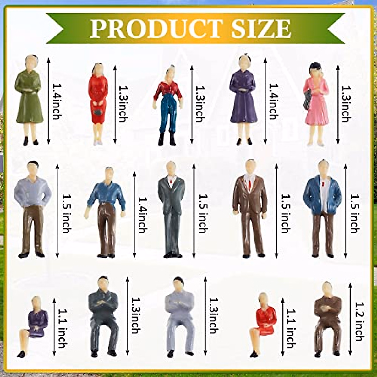 Juexica 80 Pcs Mini People Figurines 1:50 Scale Model Trains Architectural Painted Figures Tiny Plastic Miniature Sand Tray Miniatures Sitting Standing Toy for Scenes