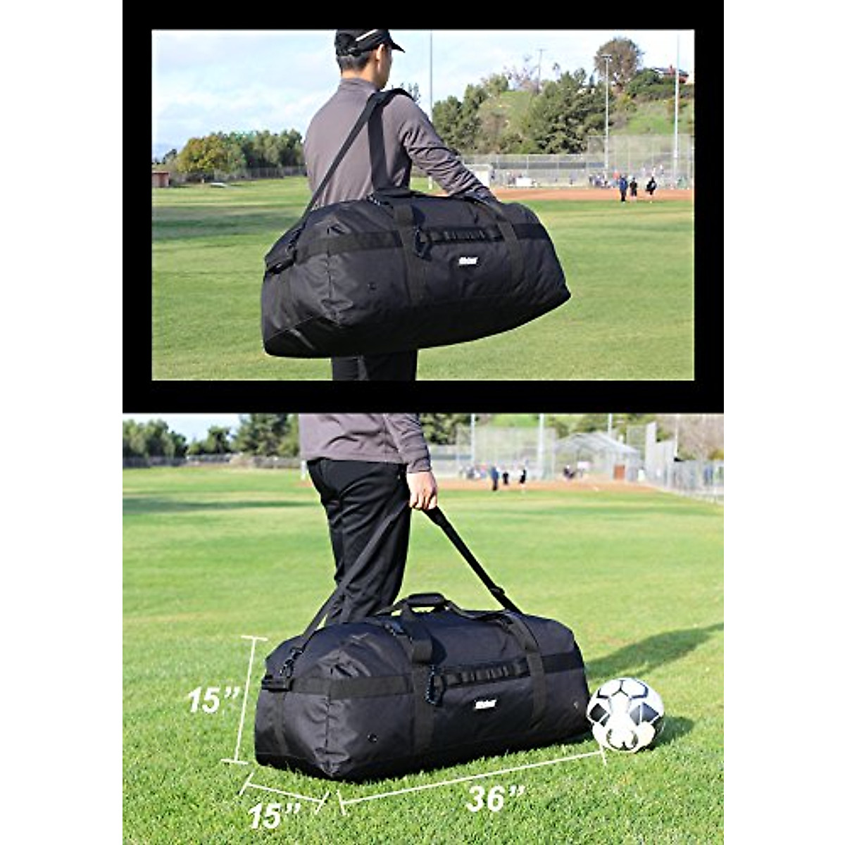 Fitdom 130L 36" Heavy Duty Extra Large Sports Gym Equipment Travel Duffle Bag W/Adjustable Shoulder & Compression Straps. Perfect for Soccer Baseball Basketball Hockey Football & Team Coaches & More