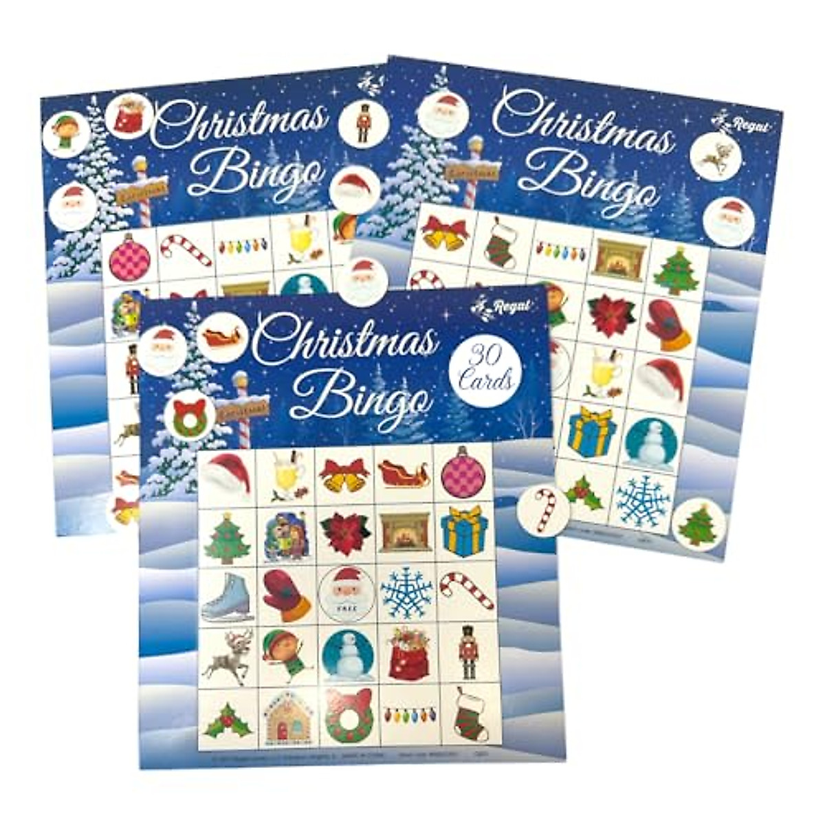 Regal Games - Holiday Bingo Set - Classroom Size Game Kit - Includes 30 Bingo Cards, 280 Bingo Marking Chips, 24 Calling Chips - 8” x 7” Cardstock