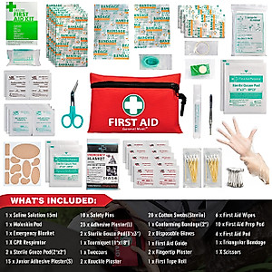 General Medi Mini First Aid Kit, 110 Piece Small First Aid Kit - Includes Emergency Foil Blanket, Scissors for Travel, Home, Office, Vehicle, Camping, Workplace & Outdoor (Red)
