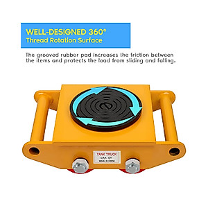 Dollate 6T 13200lbs Machine Skates Heavy Duty Machine Dolly Skate Machinery Moving Skate with 360° Rotation Cap & 4 PU Rollers, Machinery Mover for Industrial Moving Equipment, Yellow