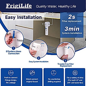 FrigiLife Ultra High Capacity Under Sink Water Filter System, 22K Gallons, Direct Connect, Removes 99.99% Chlorine, Large Particles, Bad Taste and Odor, NSF Certified