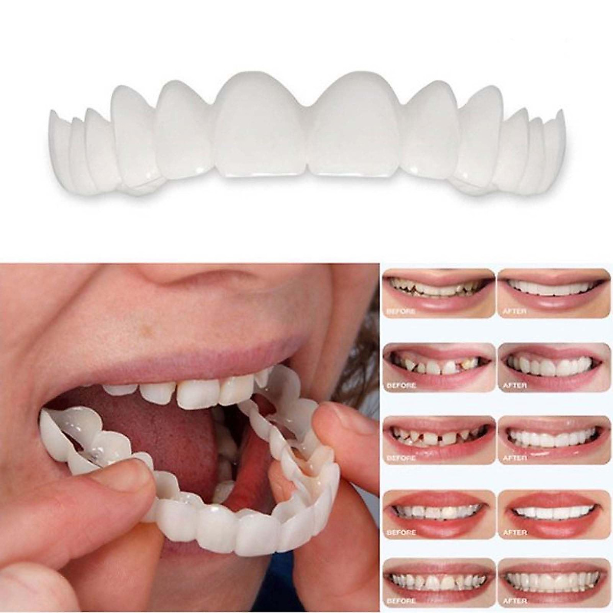 Aimery Fake Teeth,2 PCS Dentures Teeth for Women and Men, Natural Shade Fake Veneer, Denture Decorations for Halloween, Christmas and Daily Life (Teeth1)
