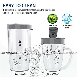 La Reveuse Personal Size Blender 250 Watts Power for Shakes Smoothies Seasonings Sauces with 1 Piece 15 oz Cup,1 Piece 10 oz Mug,BPA Free (Pearl Blue)
