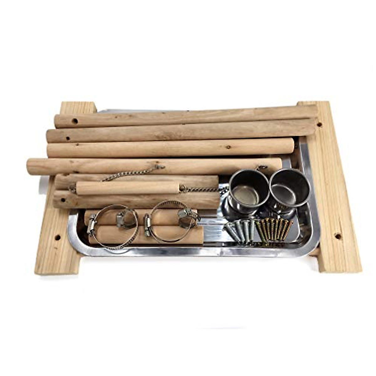 MINORPET Pet Bird Playpen, Wood Parrot Playstand Bird Playground Perch Gym Ladder with Toys Exercise Play, 2 Feeder Cups, Easy Assemble