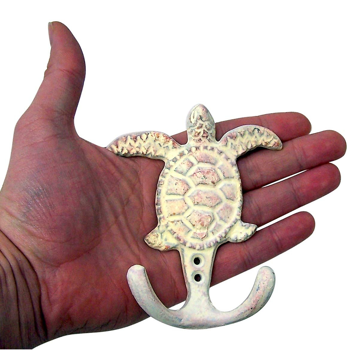 Wowser White Turtle Cast Iron Wall Mount Coat Hooks, 4 3/4 Inch, Set of 3