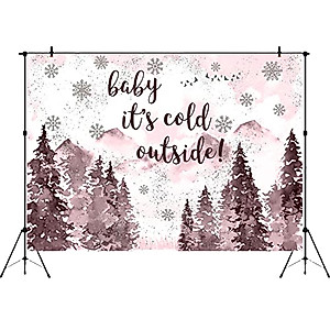 Aperturee Mountain Baby Shower Backdrop 7x5ft Baby It's Cold Outside Girl Party Decorations Banner Snow Forest Snowflake Photography Background Woodland Adventure Gender Neutral Party Supplies
