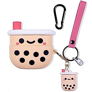 Beats Studio Buds Case, 3D Cute Cartoon Kawaii Character Soft Silicone Case Cover for Beats Wireless Earbuds Anime Skin with Keychain Accessories for Girls Women Kids (Boba Milk Tea)