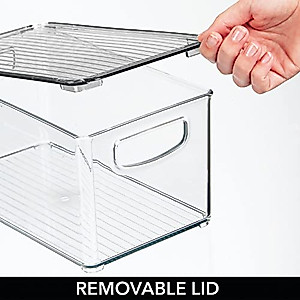 mDesign Deep Plastic Bathroom Storage Bin Box, Lid/Built-in Handles, Organization for Makeup, Hair Styling Tools, Toiletry Accessories in Cabinet, Shelves, Ligne Collection, 2 Pack, Clear/Smoke Gray