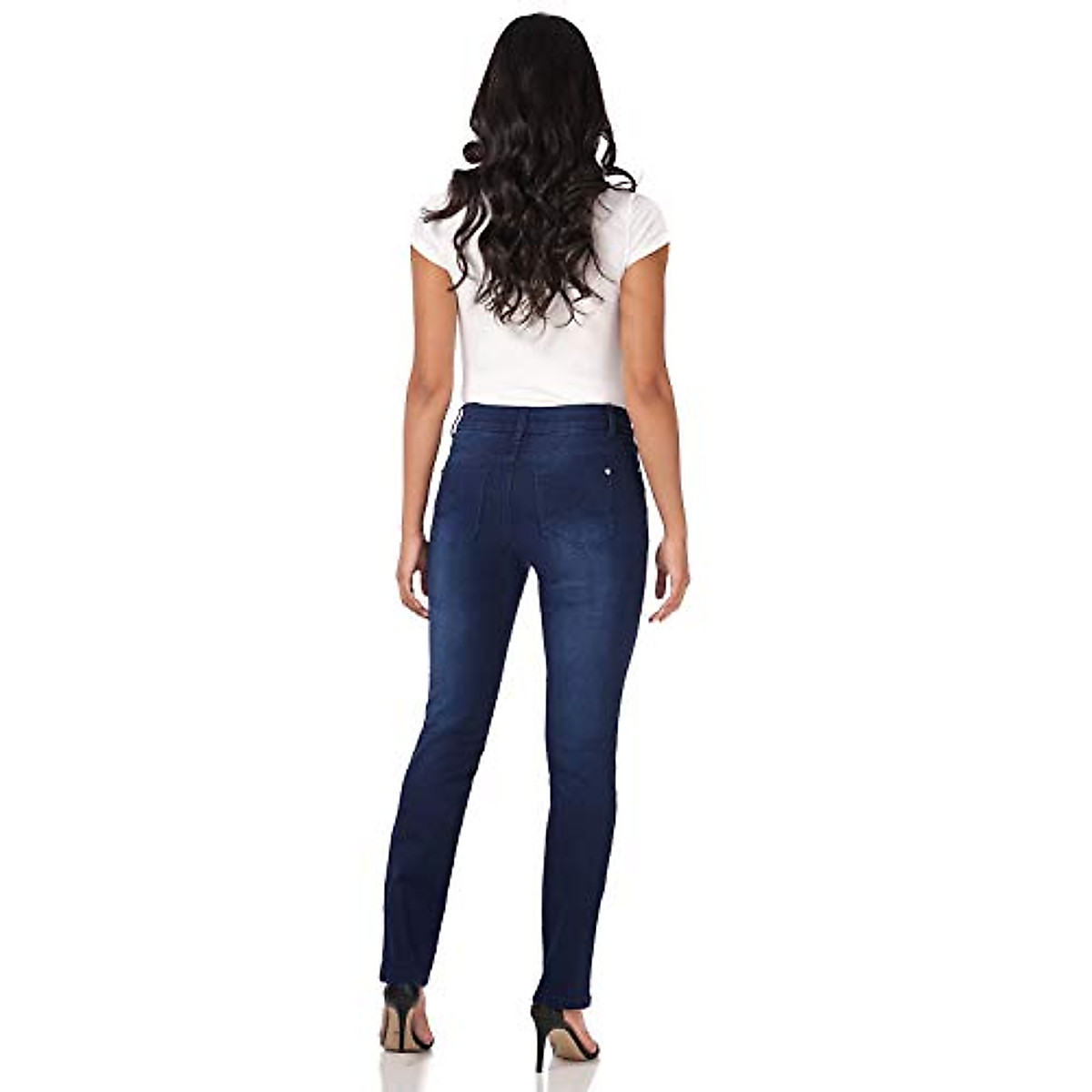 Rekucci Women's Secret Figure Premium Denim Straight Leg Pull-On Jean (10, Ink Blue Sandblast)