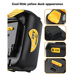 Genuine Capacity 2 Pack 6Ah 20V Max Battery Replacement for Dewalt 20V Battery with USB and USB-C Charging Port, True Capacity Lithium ion Battery Compatible with All 20V Dewalt Cordless Tools