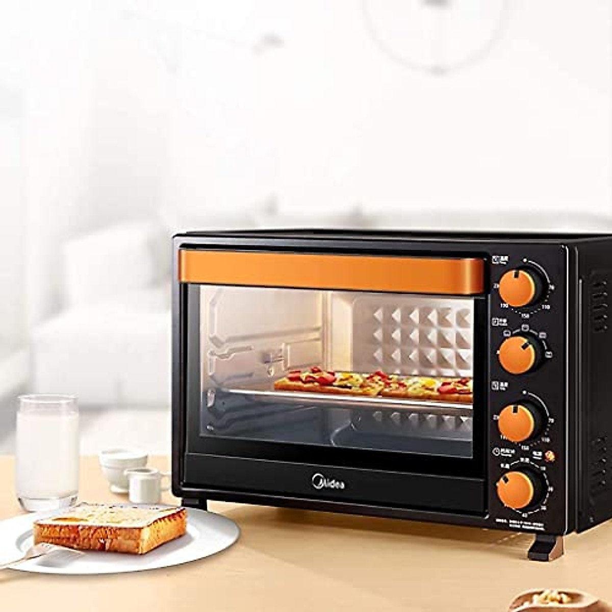 Mini Ovens 360° Rotating Fork Black Electric Oven, Household 1500W Baking Multi-Function Electric Oven, 32L Large Capacity Upper and Lower Independent Temperature Control Small Oven