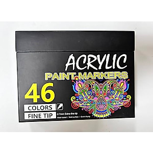 Gunsamg 46 Colors Acrylic Paint Pens Extra Fine Tip Acrylic Paint Markers For Rock Painting Ceramic Stone Wood Canvas DIY Crafts Card Making