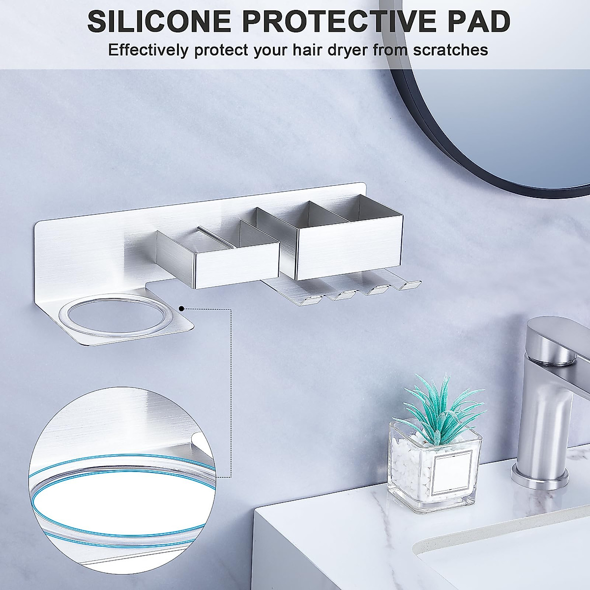 YAYINLI Hair Straightener Holder Wall, Blow Dryer and Curling Iron Holder Wall Mounted, Stainless Steel Hairdryer Holder Bathroom, Hair Tools Organizer with Plug Hook Storage, Salon Hair Dryer Holder