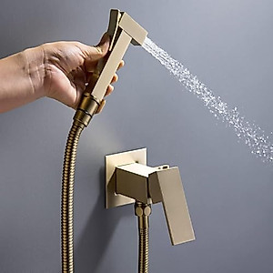 BINCAVIDOU Brushed Gold Toilet Hand Shower Kit, Easy to Install Portable Bidet Toilet Faucets Kit Wall Mounted Brass Handheld Bidet Sprayer for Women